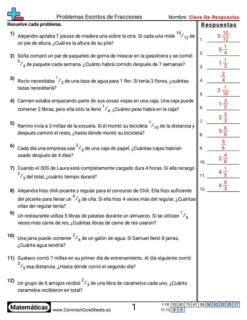 Ejercicios de fracciones