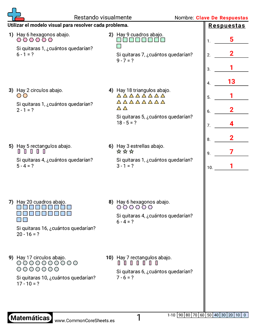 1st Grade Ejercicios de resta